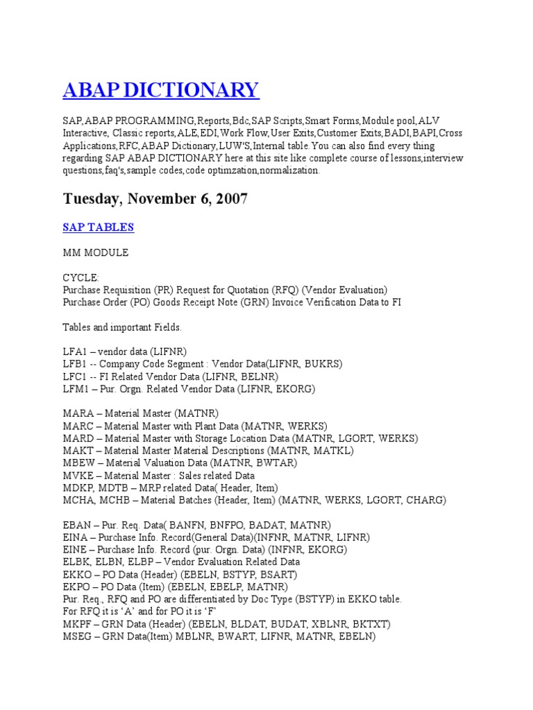 Abap Dictionary Tuesday November 6 2007 Pdf Computer Programming
