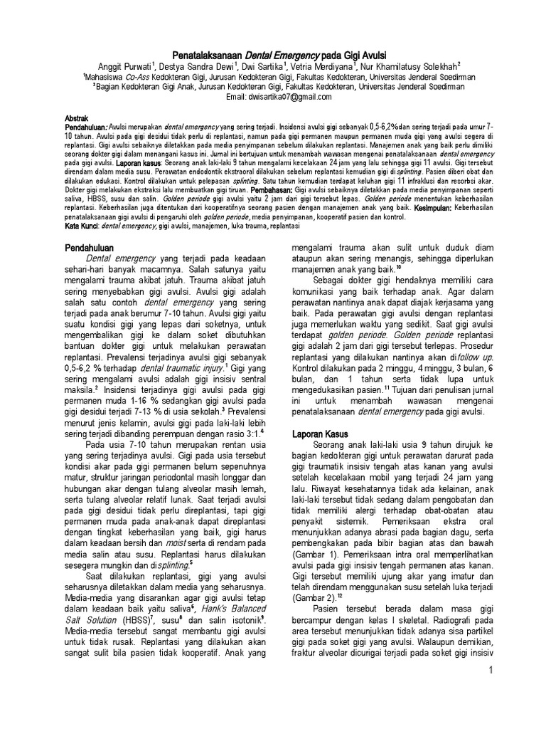 Penatalaksanaan Gigi Avulsi Darurat | PDF | Sains & Matematika