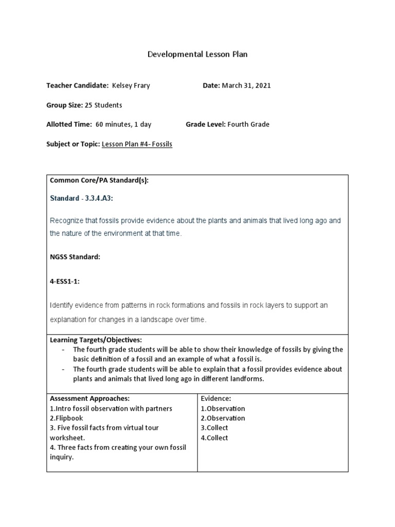 Fourth Grade Fossils Lesson Plan | PDF | Sedimentary Rock | Rock (Geology)