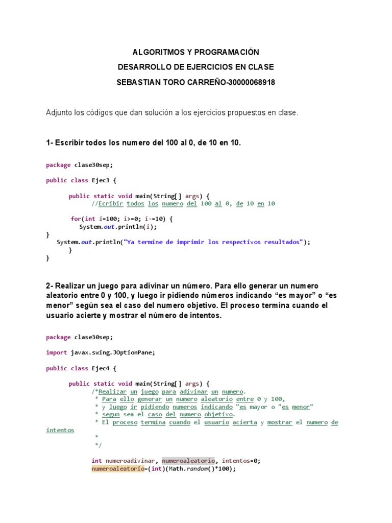 Algoritmos y Programación-Ejercicios en Clase | PDF | Ingeniería de ...