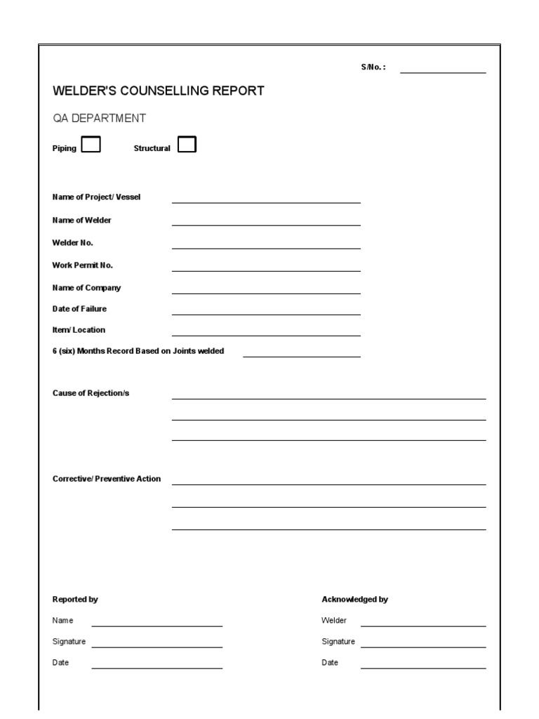 Welder'S Counselling Report: Qa Department | PDF