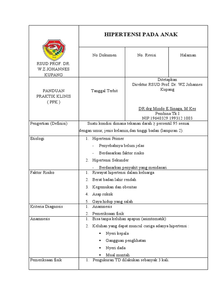 KRITERIA DIAGNOSIS HIPERTENSI PADA ANAK | PDF