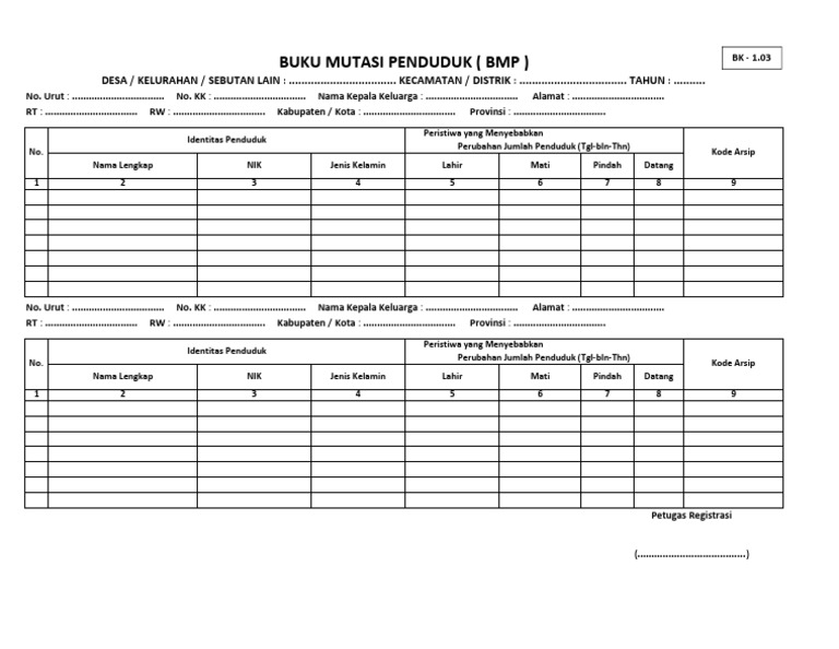 BK - 1 - 03 Mutasi Penduduk | PDF