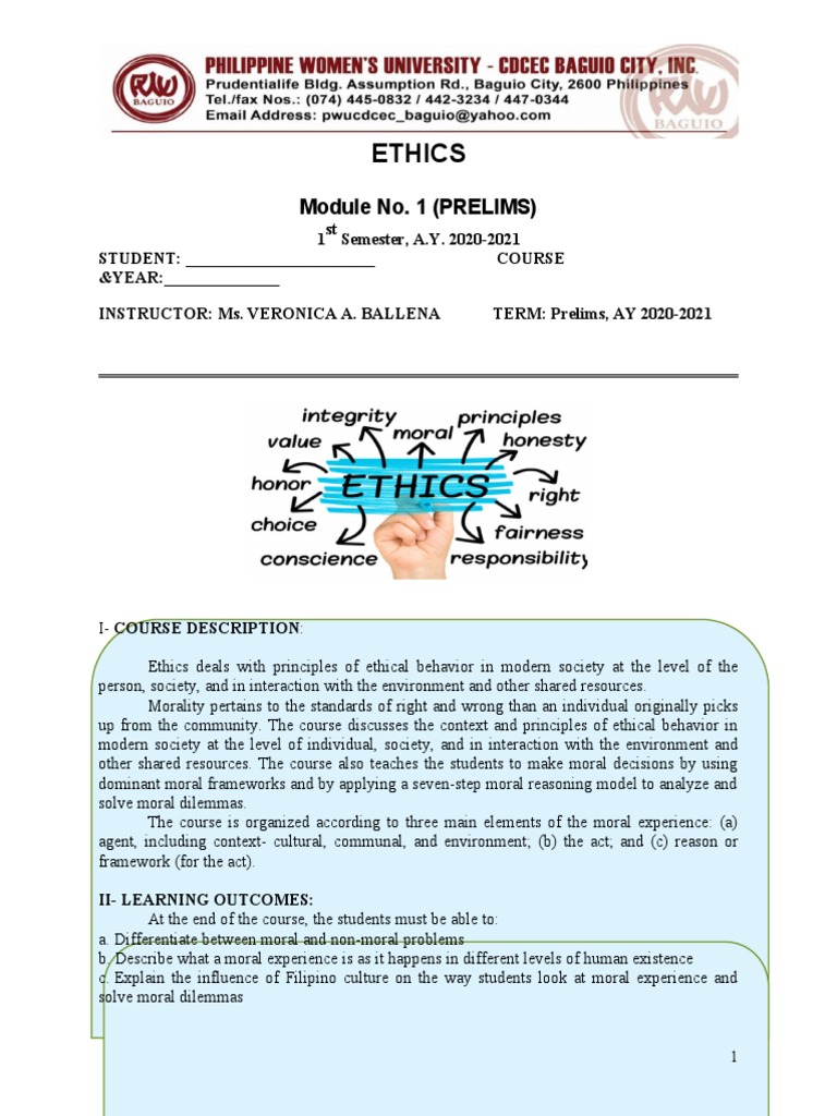 Ethics: Module No. 1 (PRELIMS) | PDF | Morality | Value (Ethics)