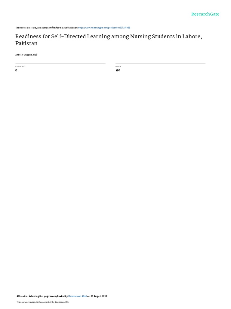 Readiness For Self-Directed Learning Among Nursing Students in Lahore ...