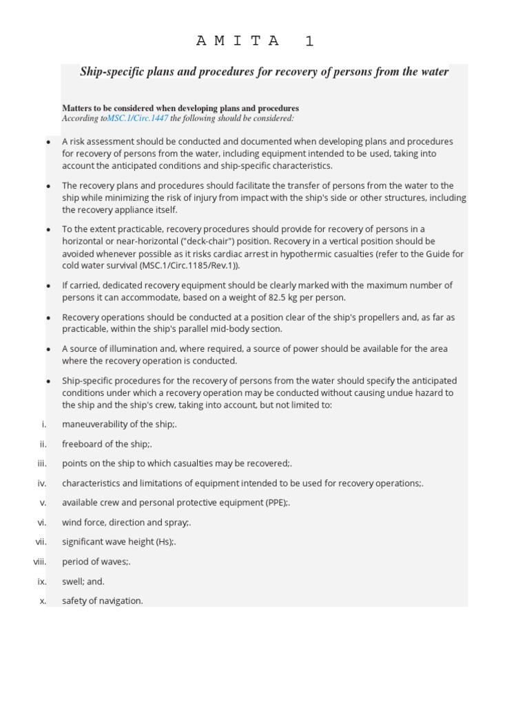 Ship Specific Plans and Procedures For Recovery of Persons From The ...