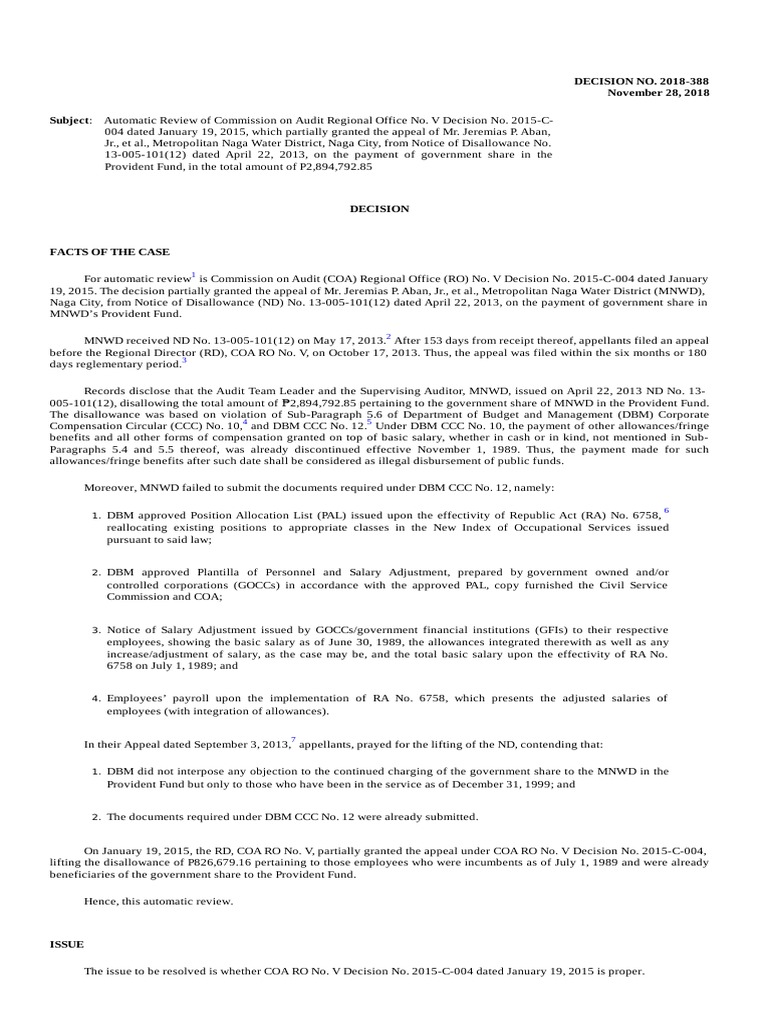 COA Decision-2018-388 | PDF | Salary | Board Of Directors