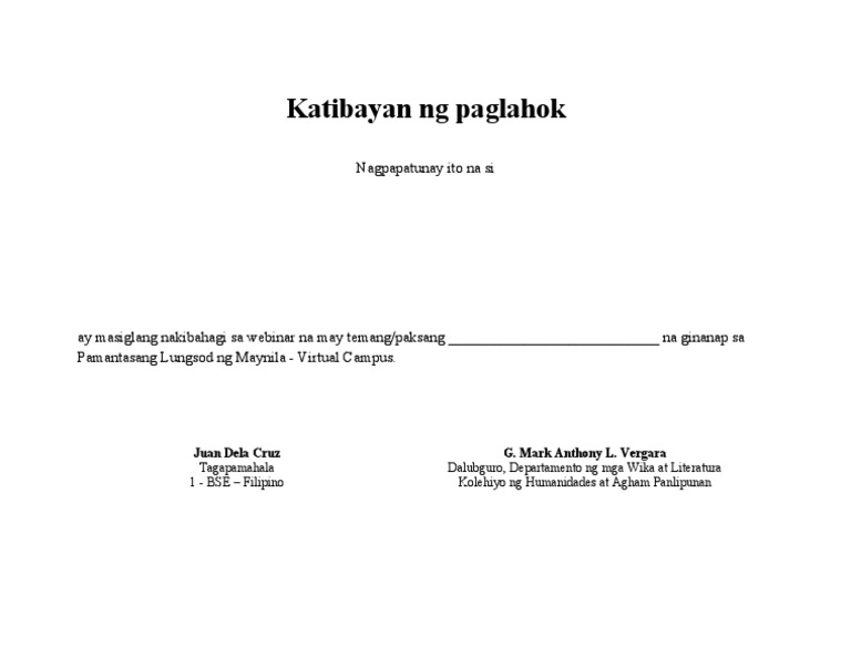 Katibayan NG Paglahok | PDF
