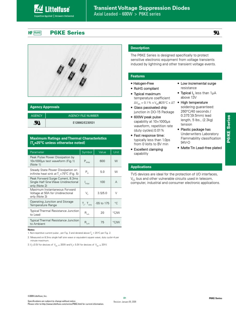 Axial Leaded - 600W P6KE Series | PDF | Diode | Electrical Components