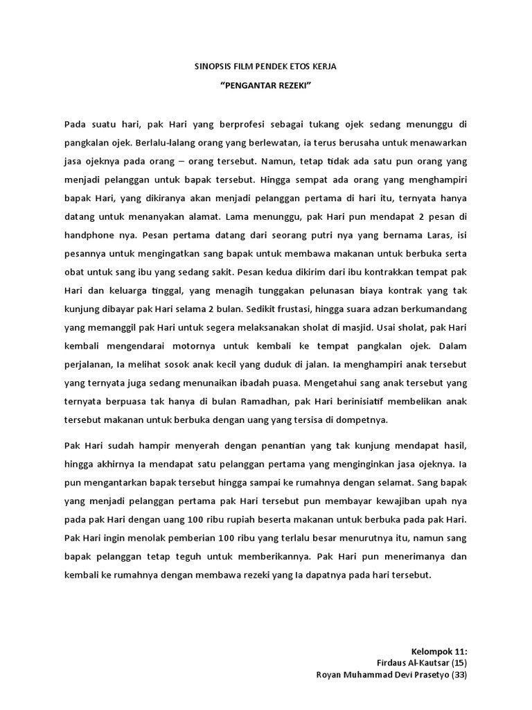 Sinopsis Film Pendek Etos Kerja | PDF