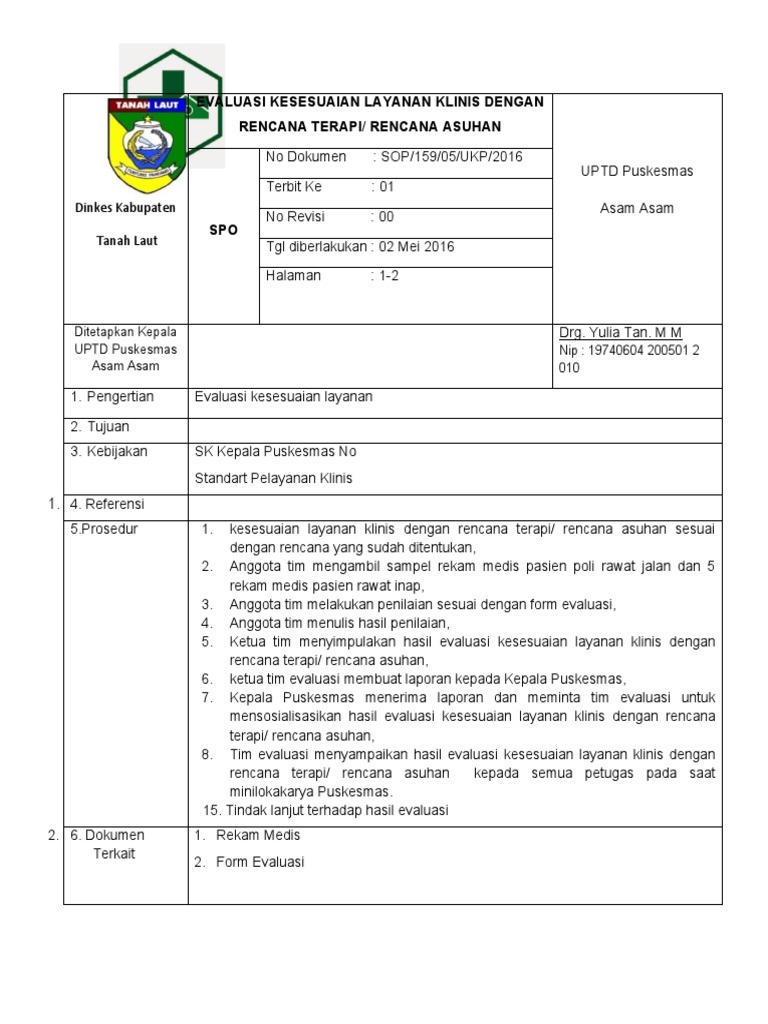 EVALUASI KESESUAIAN LAYANAN KLINIS DENGAN RENCANA TERAPI | PDF