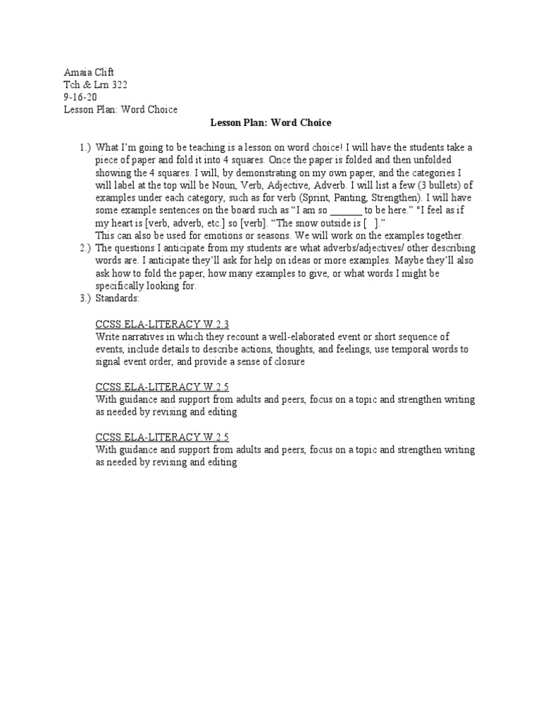 Word Choice Lesson Plan by Amaia Clift | PDF | Career & Growth ...