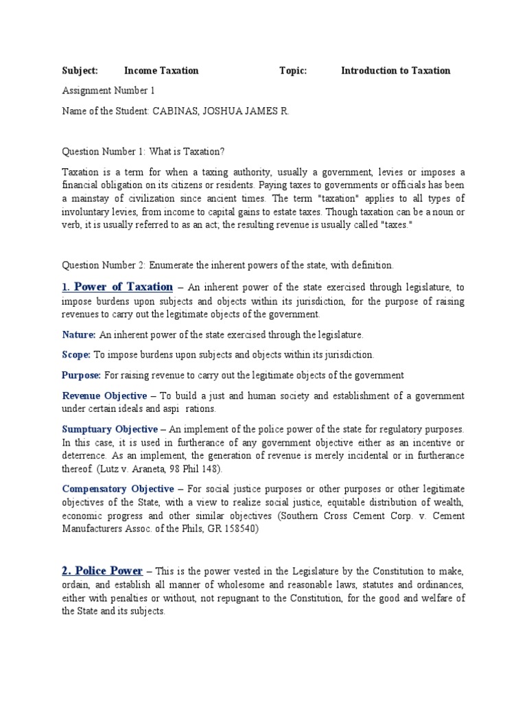 Power of Taxation: Subject: Income Taxation Topic: Introduction To ...