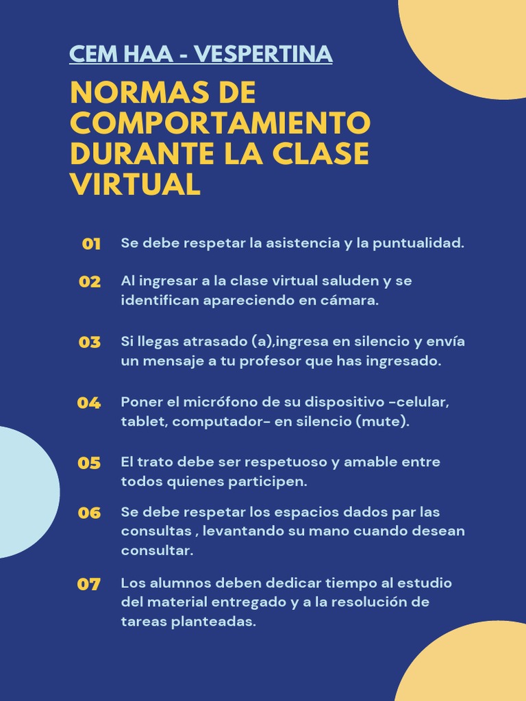 Normas de Comportamiento Durante La Clase Virtual | PDF | Informática ...