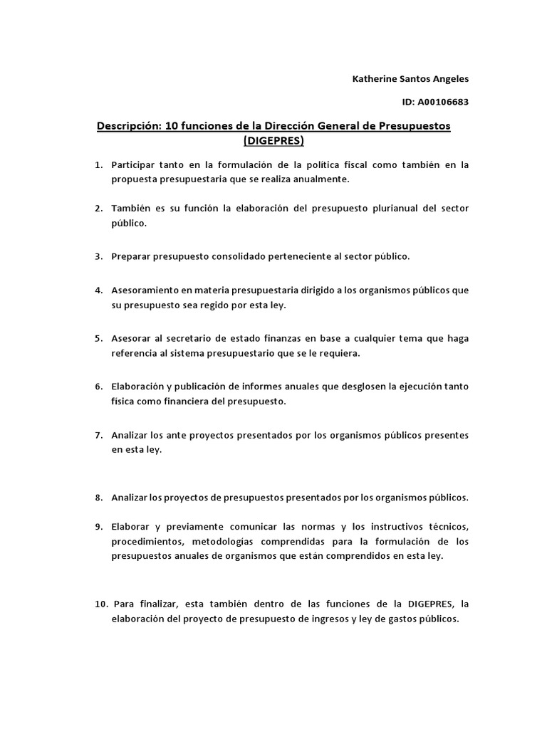 Funciones Clave de DIGEPRES | PDF | Finanzas y dinero