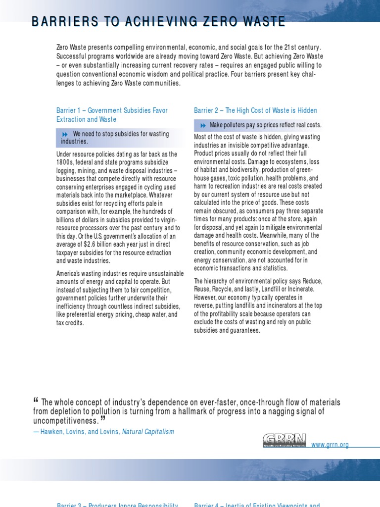 Barriers to Achieving Zero Waste | PDF | Recycling | Subsidy