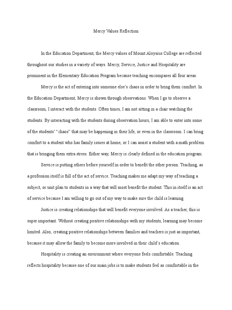 Mercy Values | PDF | Classroom | Human Nature