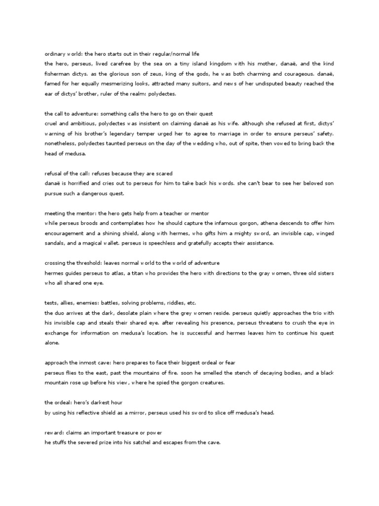 Perseus: The Hero's Journey Explained | PDF | Medusa | Mythological ...