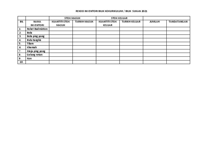 Rekod Inventori Bilik Kokurikulum | PDF