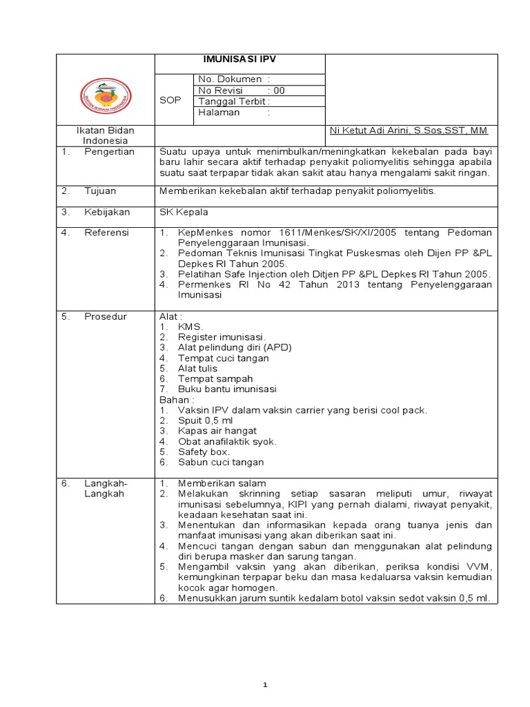 SOP Vaksinasi IPV | PDF