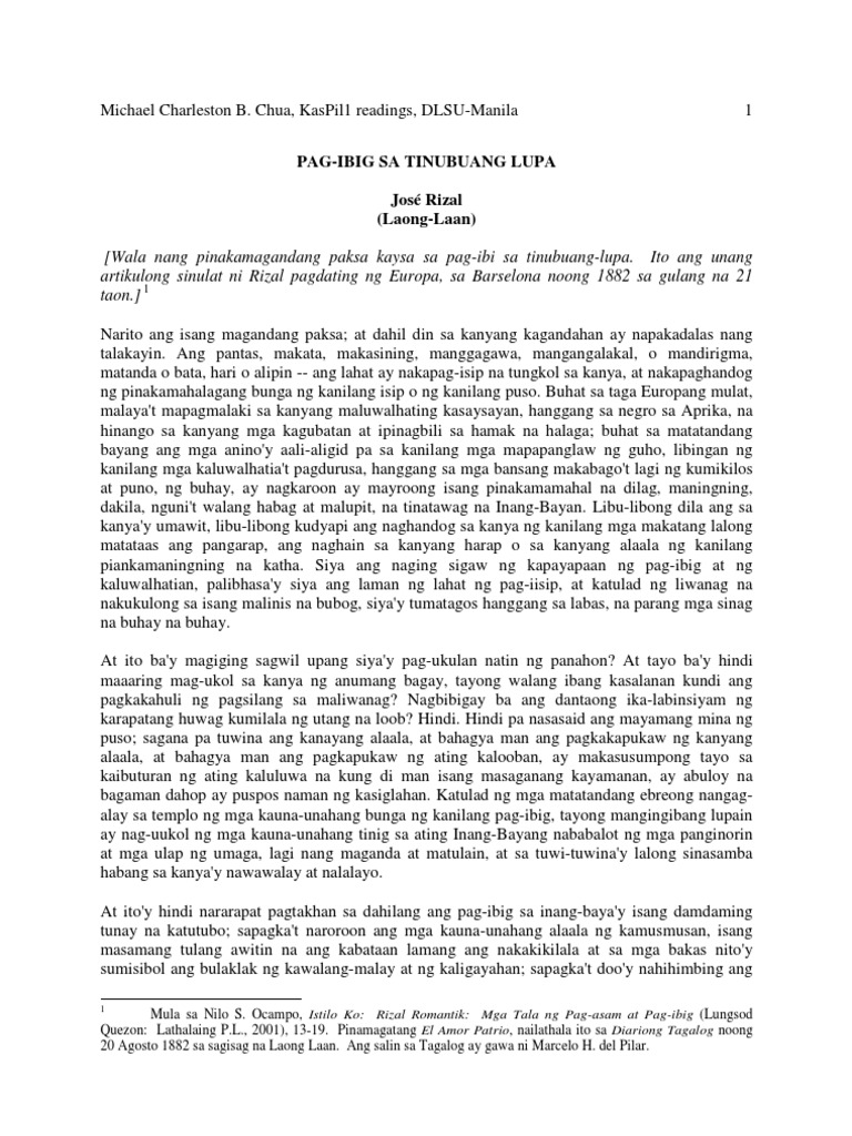 Rizal-El Amor Patrio | PDF