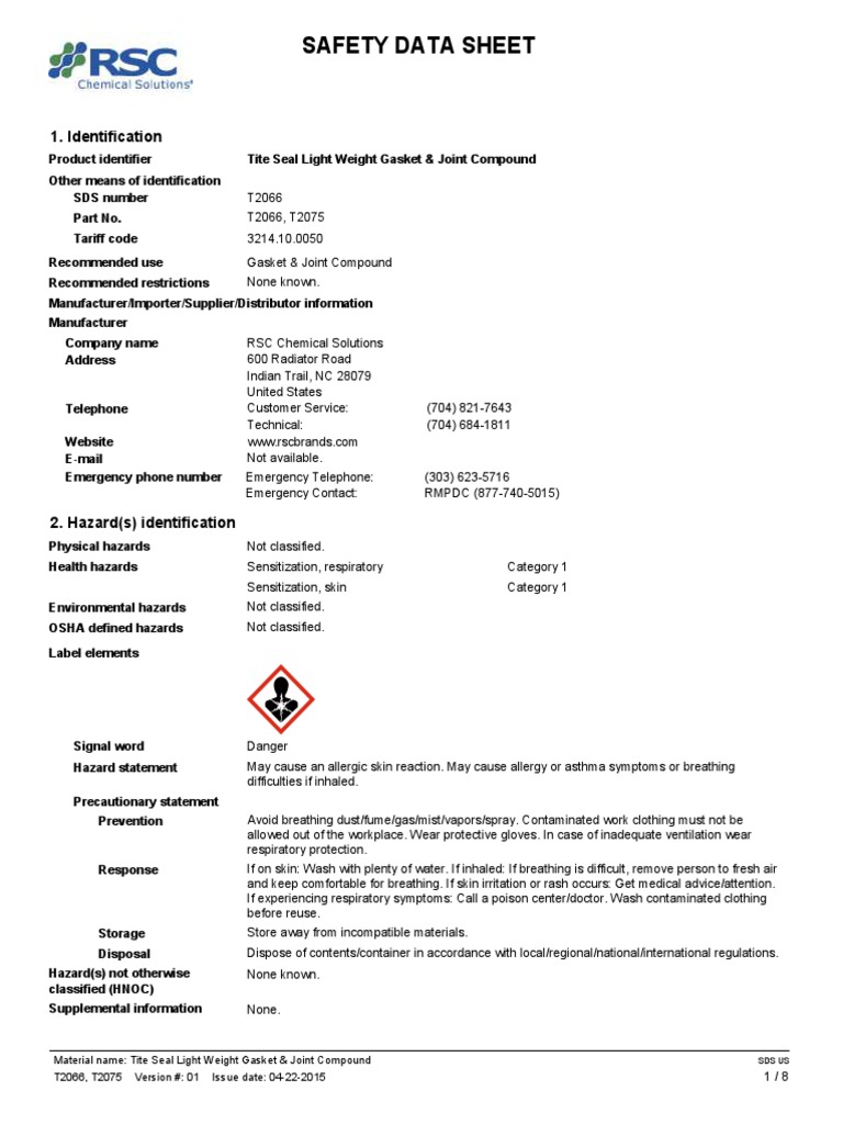 Hydrogen Seal Safety Data Sheet | PDF | Allergy | Firefighting