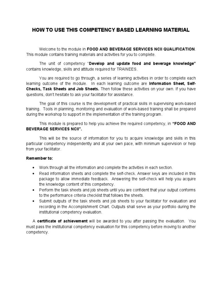 How To Use This Competency Based Learning Material | PDF