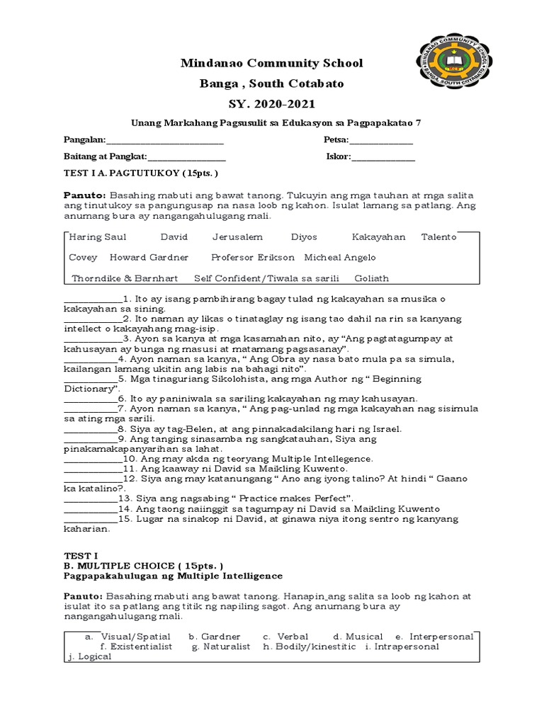 G7 EsP Exam Q1 | PDF
