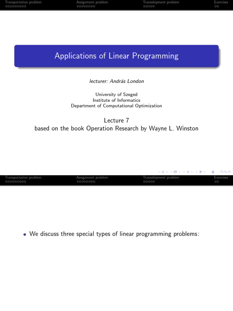 Applications Of Linear Programming Based On The Book Operation Research By Wayne L Winston