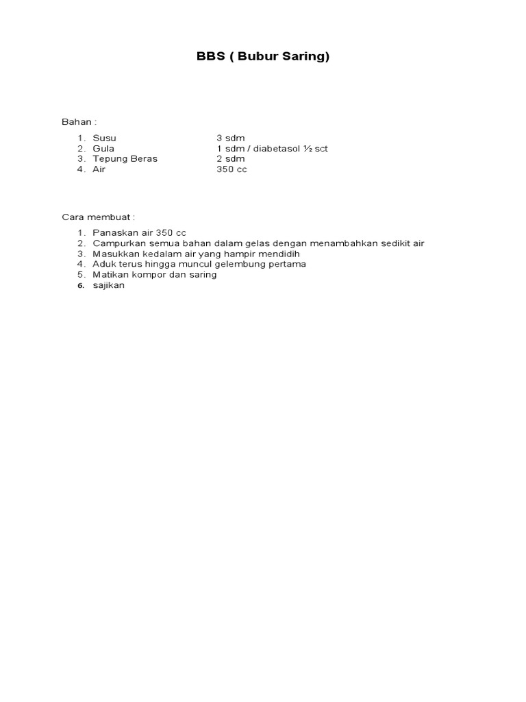 Resep Bbs (Bubur Saring) | PDF