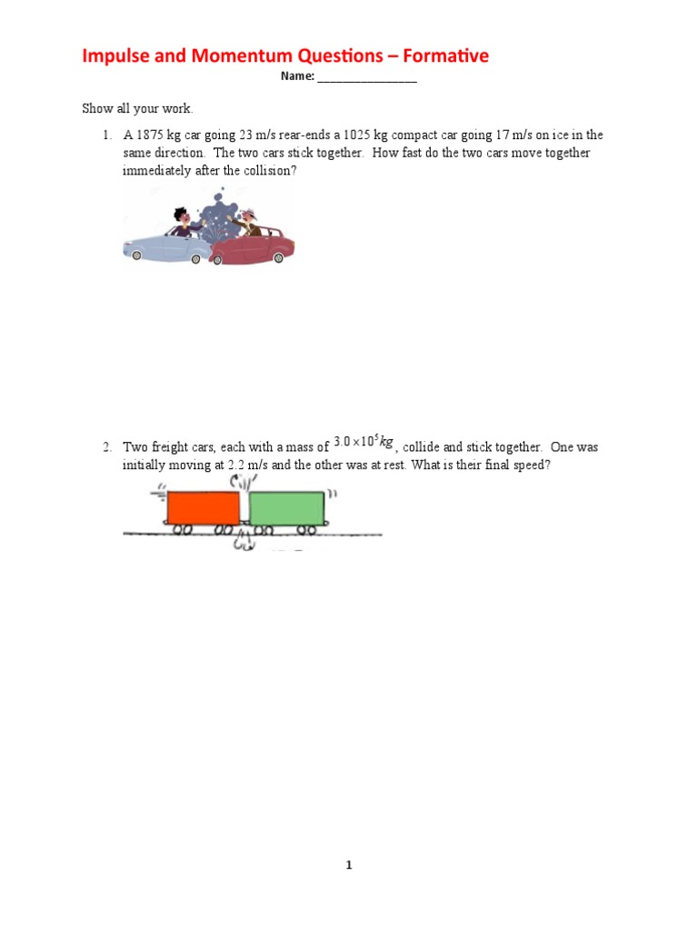 Momentum Worksheet | PDF | Momentum | Collision