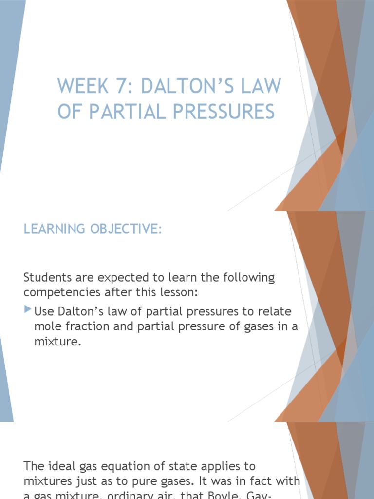 Week 7: Dalton'S Law of Partial Pressures | PDF | Gases | Mole (Unit)