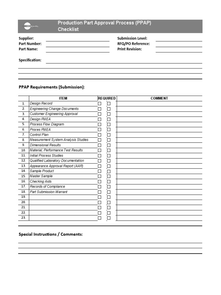PPAP Checklist | PDF