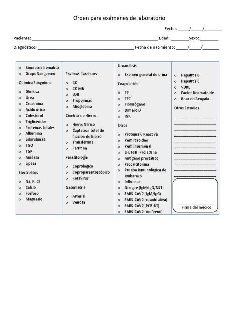 Orden para Exámenes de Laboratorio | PDF | Bioquímica | Química