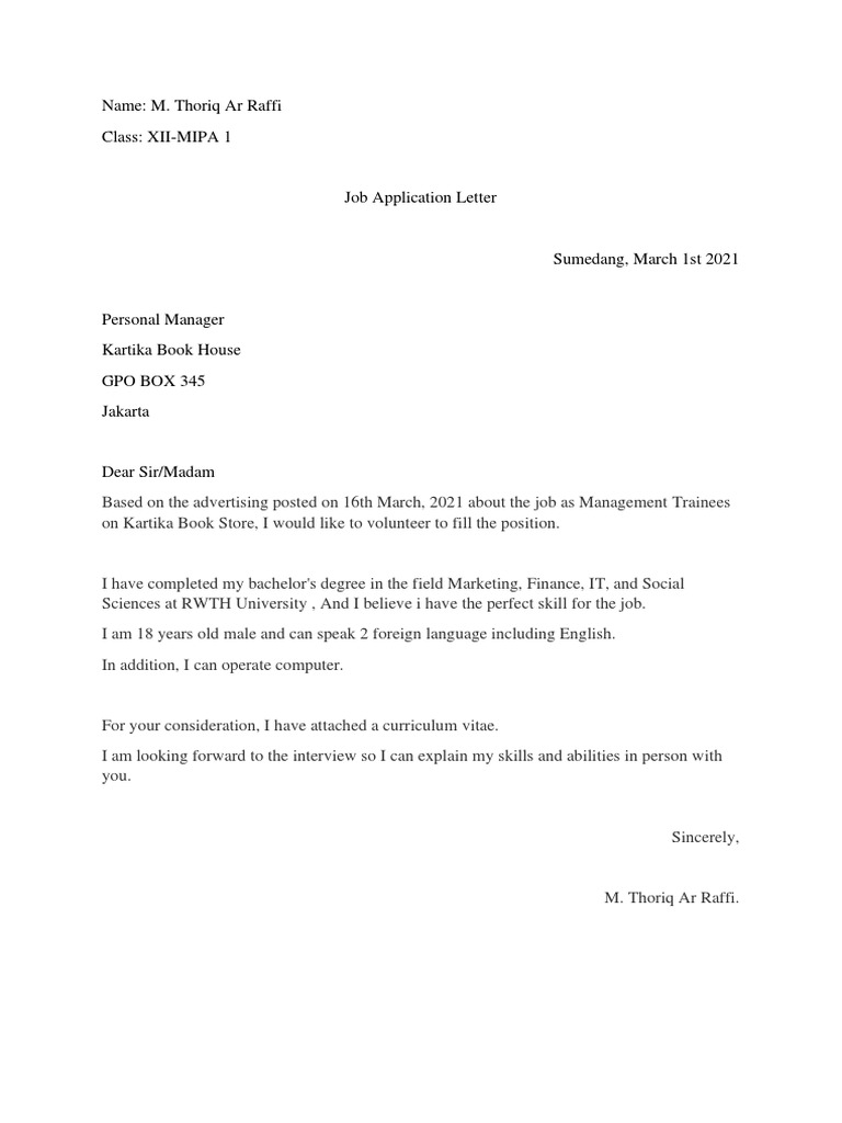 Job Application Letter and CV | PDF