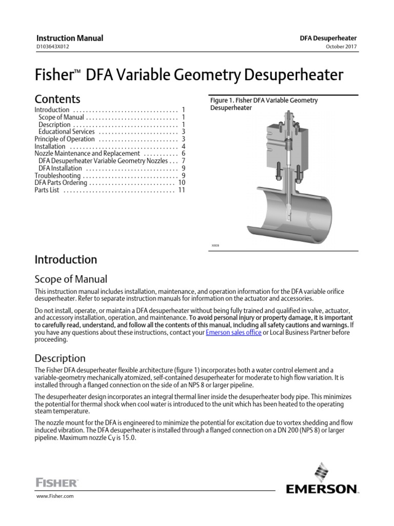 Fisher DFA Variable Geometry Desuperheater: Scope of Manual | PDF ...