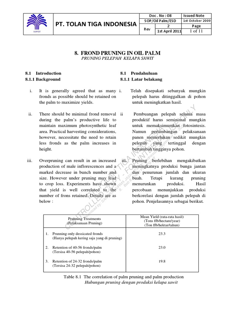 Pt. Tolan Tiga Indonesia: 8. Frond Pruning in Oil Palm | PDF ...
