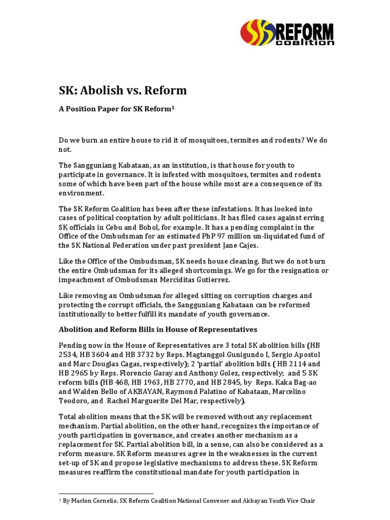 SK Abolition Vs Reform | PDF | Public Sphere | Philippines