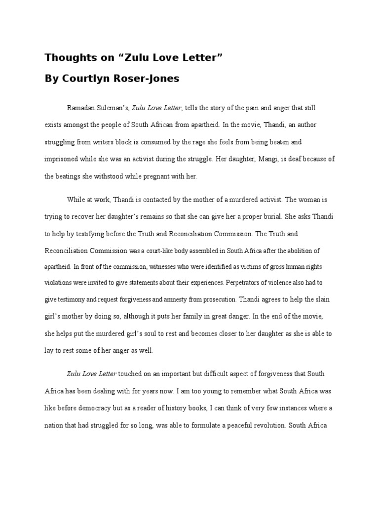 Zulu Love Letter | PDF | Virtue | Social Institutions