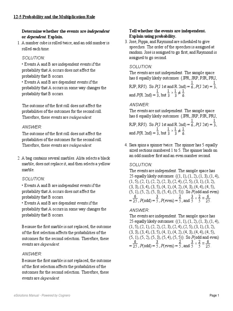 Solution: Solution:: 12-5 Probability and The Multiplication Rule | PDF ...