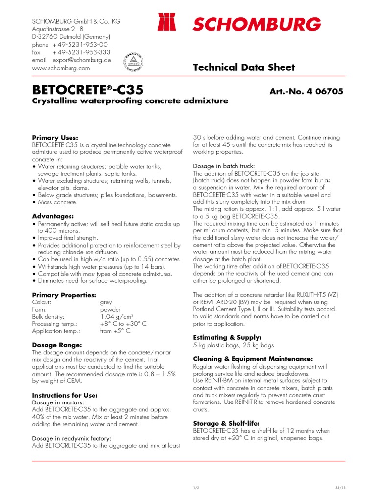 Betocrete - C35: Technical Data Sheet | PDF | Concrete | Building ...