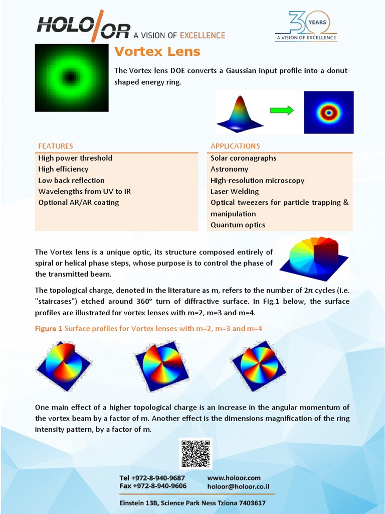 Vortex Lens: Features Applications | PDF | Diffraction | Optics
