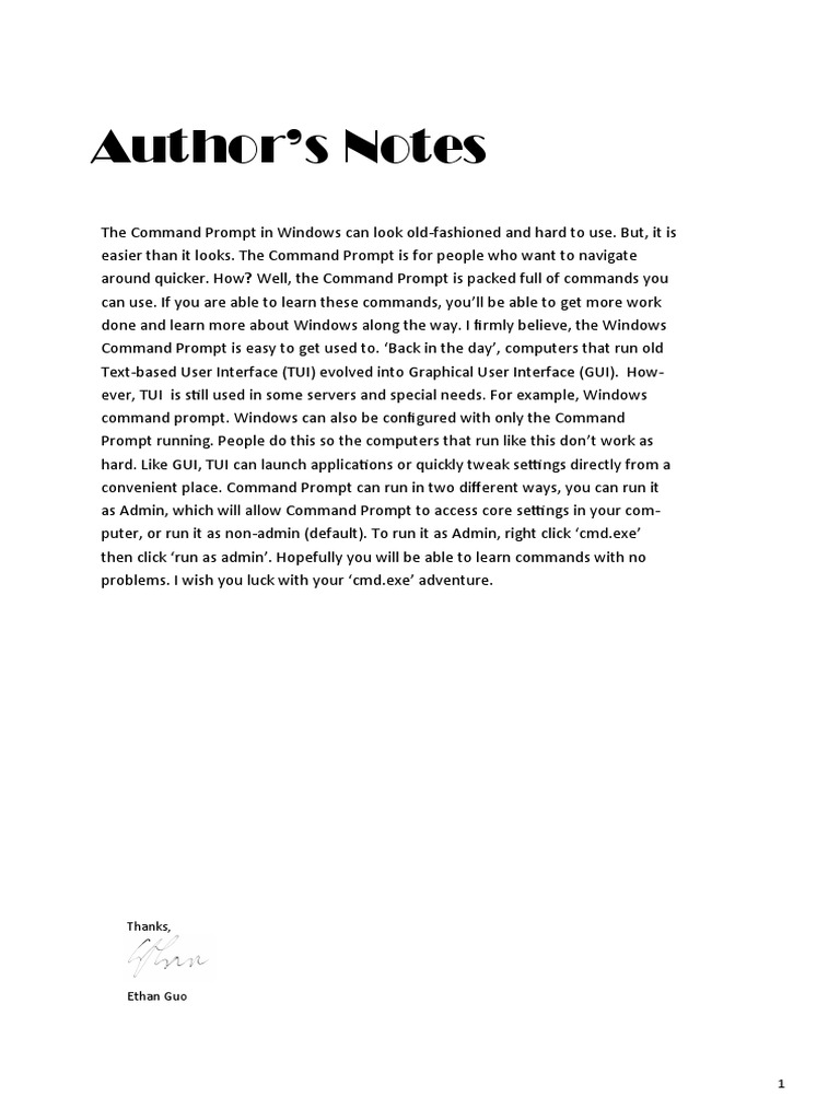 Author's Notes: Thanks | PDF | Command Line Interface | Computer File