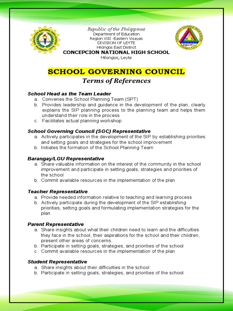 School Governing Council: Terms of References | PDF | Career & Growth ...