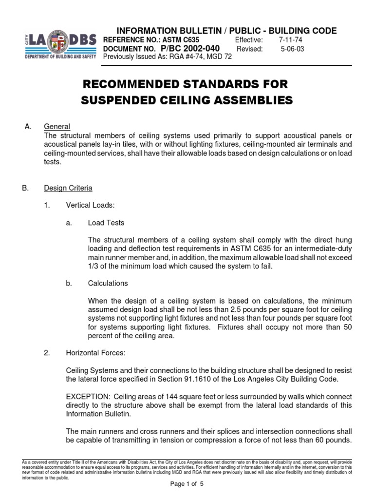 Recommended Standards For Suspended Ceiling Assemblies: Information ...