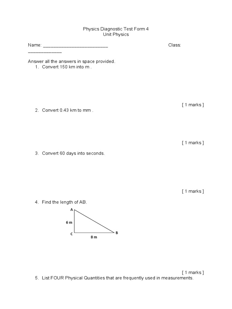 Physics Diagnostic Test Form 4 | PDF
