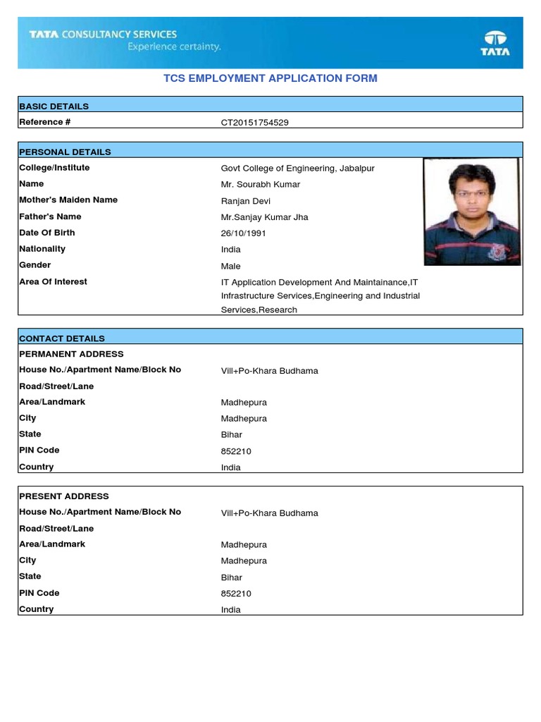 Tcs Employment Application Form | PDF | Background Check | Justice