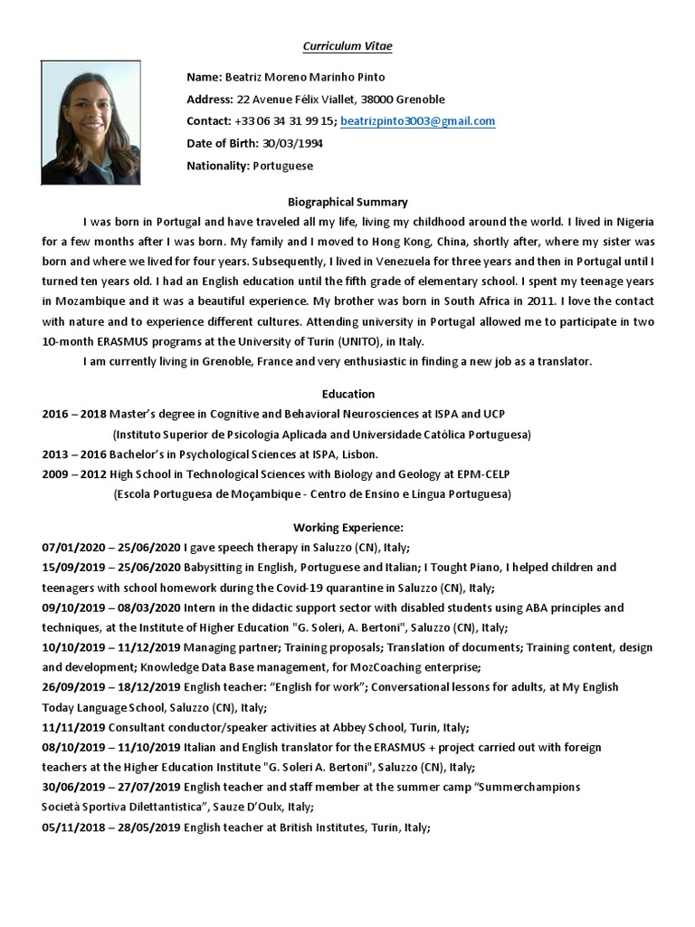 CV Beatriz Pinto Eng | PDF | Beekeeping | Human Nature