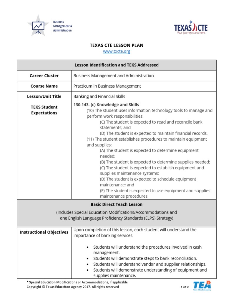 Lesson Plan Banking and Financial Skills | PDF | Cheque | Reading ...