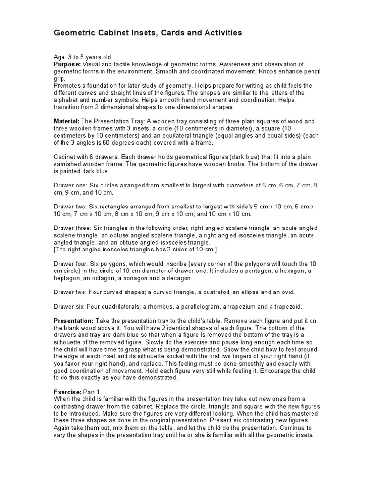 Geometric Cabinet Insets, Cards and Activities | PDF | Triangle | Shape